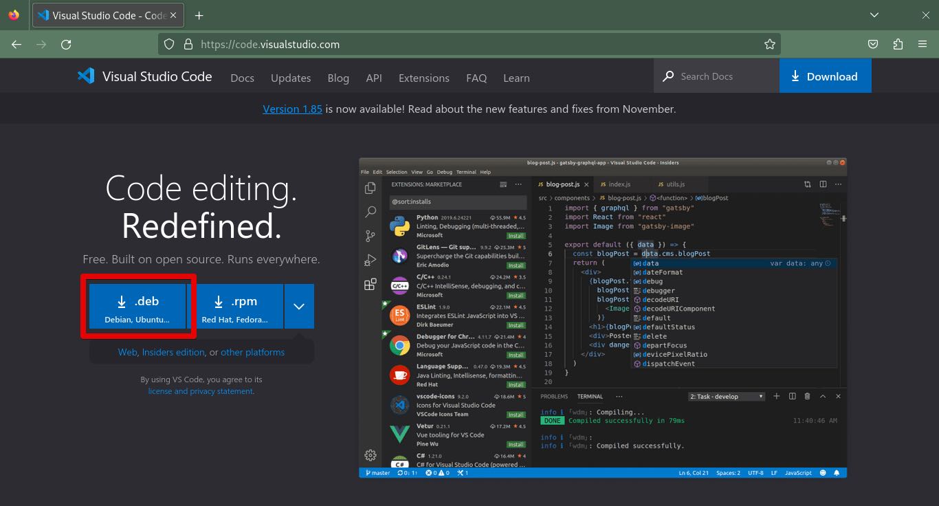데비안12 리눅스 vscode 설치